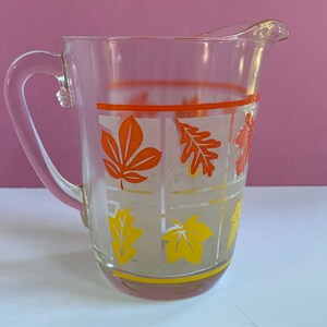 Vtg Autumn Leaves Glass Small Pitcher, Orange, Yellow Leaves Small ...