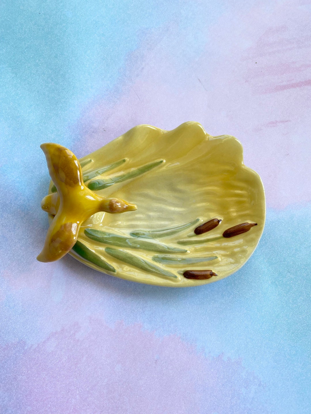 Vtg OPCO Duck in Cattails Soap Trinket Dish Hand Painted Ceramic ...