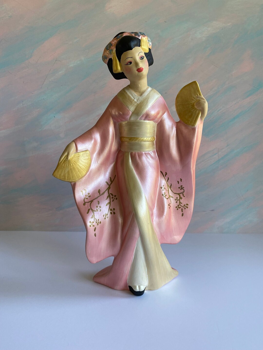 Vtg Ceramic Pink Geisha, Asian Ceramic Figure, Geisha in Iridescent ...