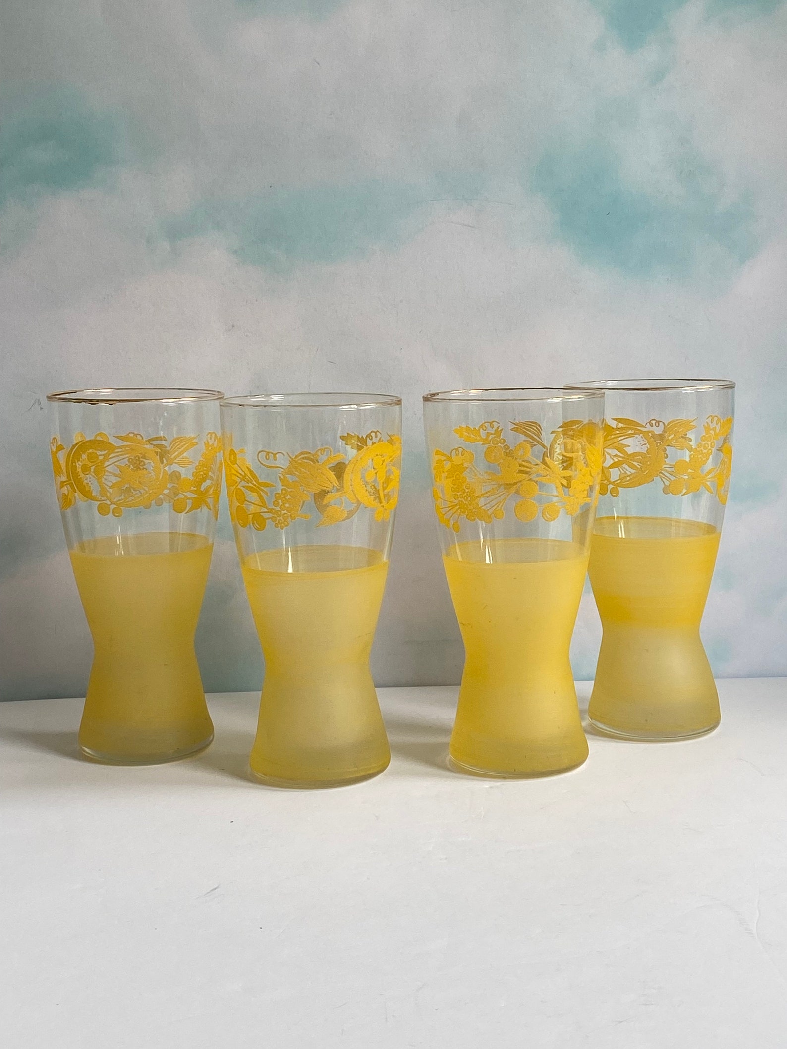 Vtg Yellow/Orange Frosted Drinking Glasses Set of 4 Hourglass | Etsy