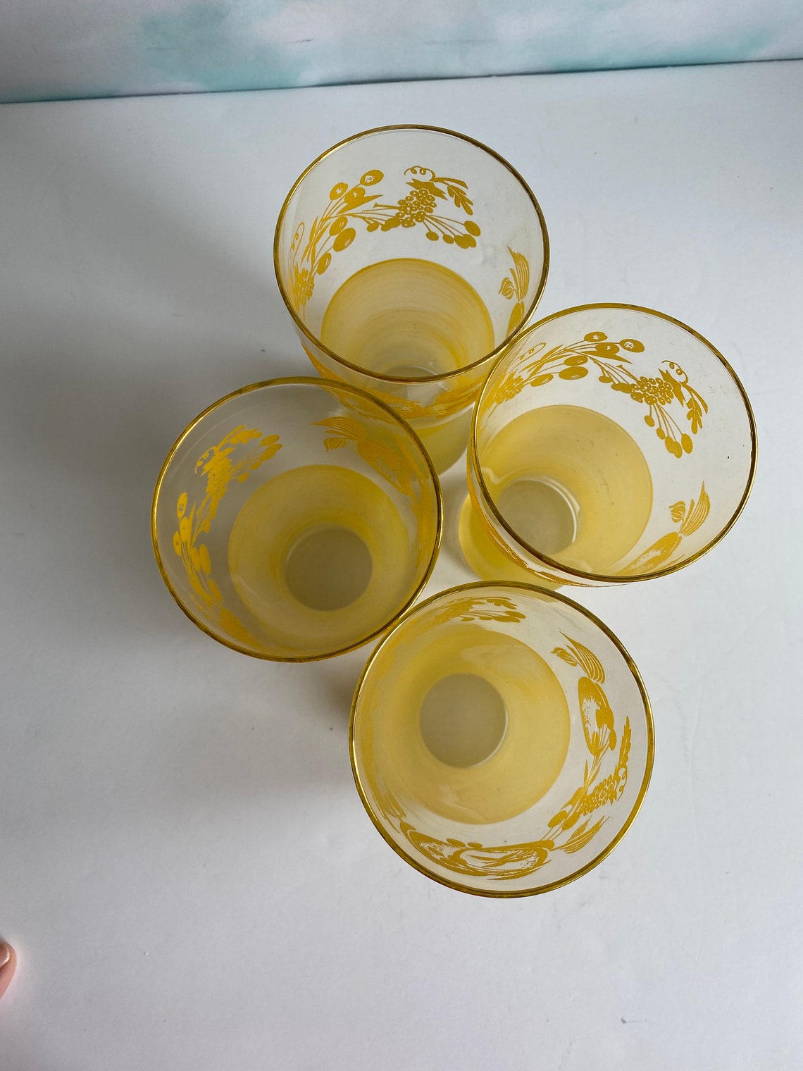 Vtg Yellow/Orange Frosted Drinking Glasses Set of 4 Hourglass | Etsy