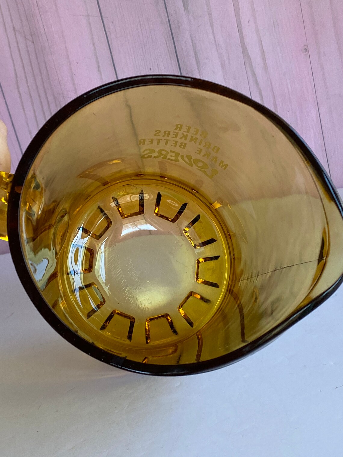 Vtg Novelty Glass Beer Pitcher 70s Amber Glass Beer Pitcher - Etsy