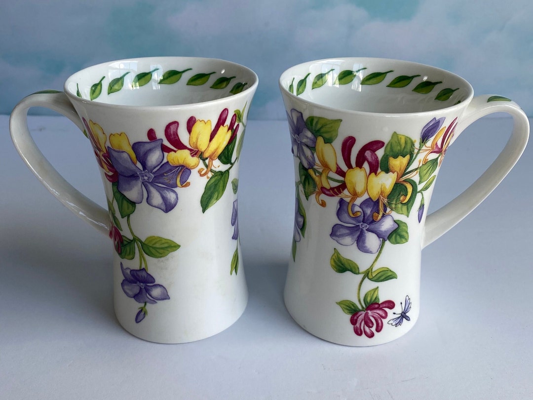 Bella Fiore Coffee Mugs, Fine Bone China Made in England, Floral and ...