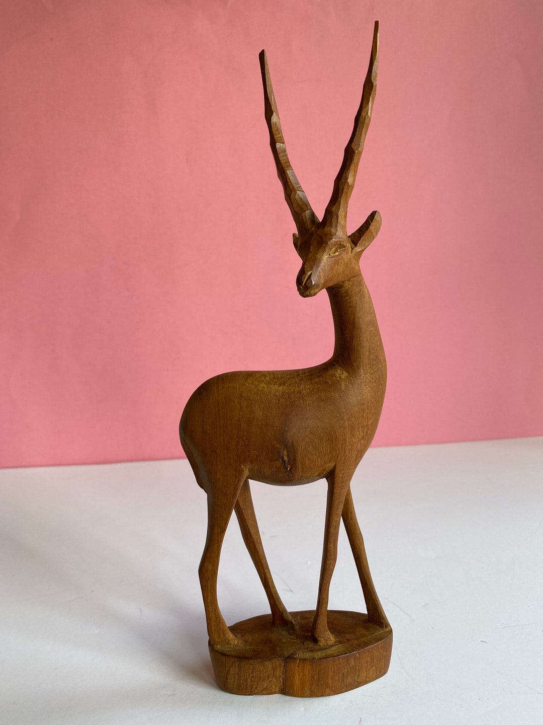 Vtg Wood Hand Carved Antelope Statue, Mid Century Modern Antelope ...