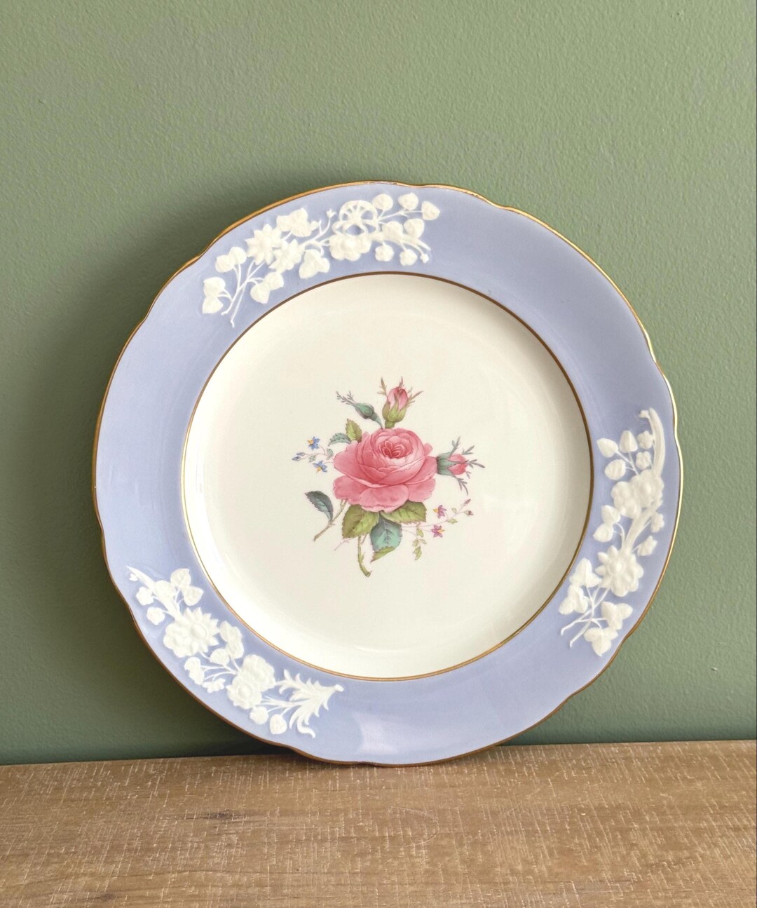 Vintage Spode Maritime Rose Dinner Plate, Pink Rose, Periwinkle Trim 10 ...