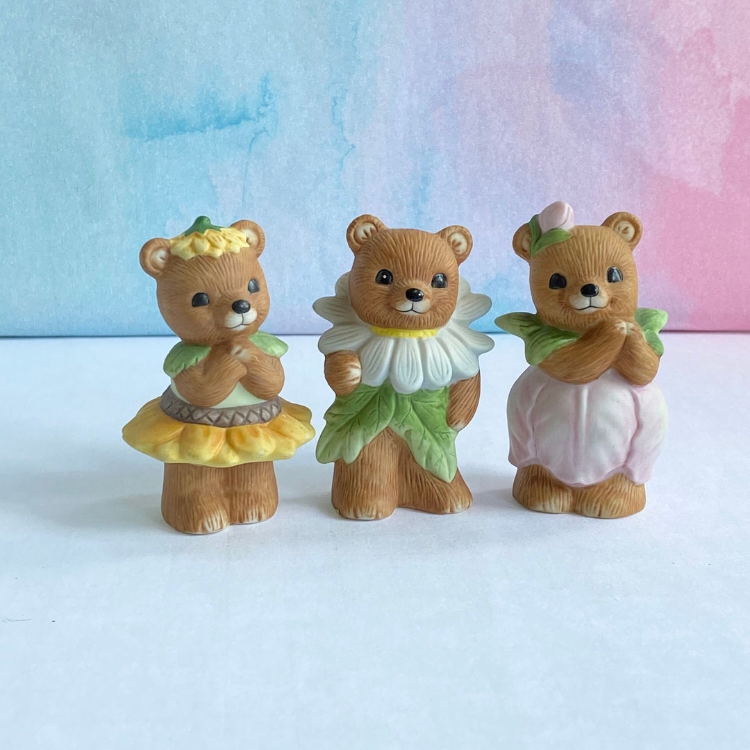 Vtg Homco Flower Bears, Set of 3 three Collectible Homco Ceramic Teddy ...