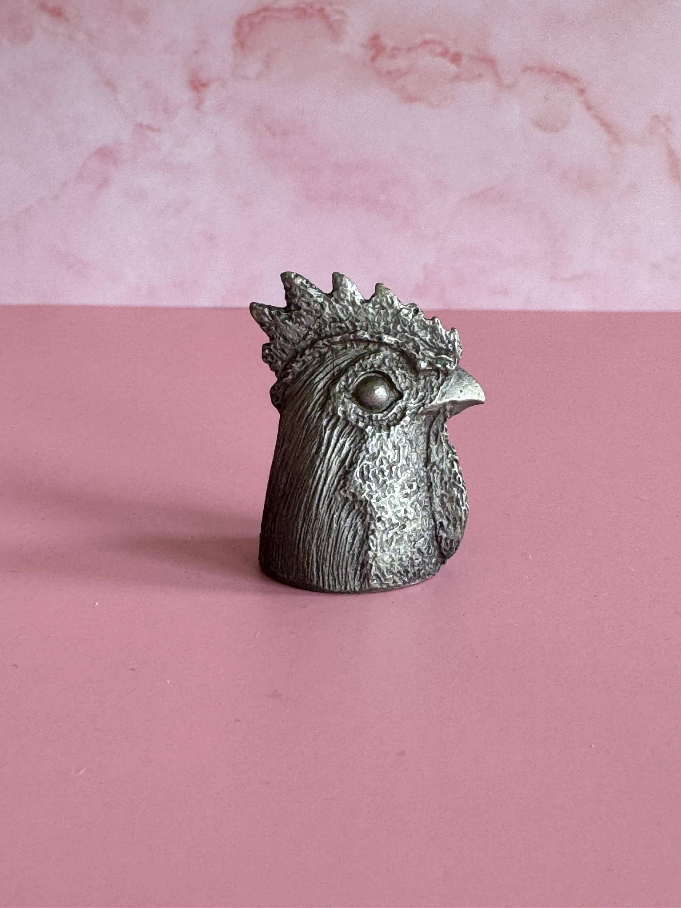 Vtg Pewter Chicken Head Thimble, 1.25" Thimble, Rooster Head Thimble ...