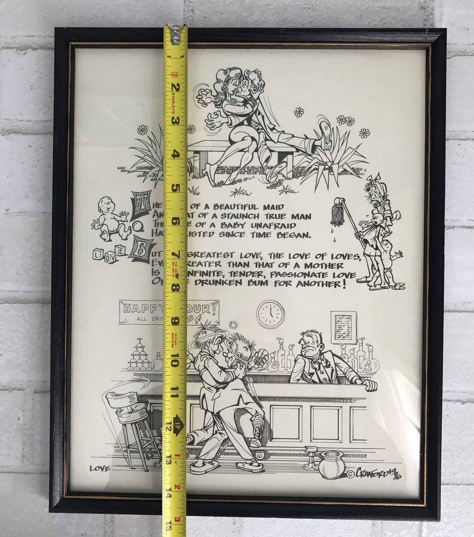Vtg Bar Print Cartoon Framed Limerick Poem love | Etsy