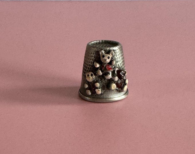 Vtg Thimble Teddy Bear Design Small Sewing Thimble Collectible Pewter ...
