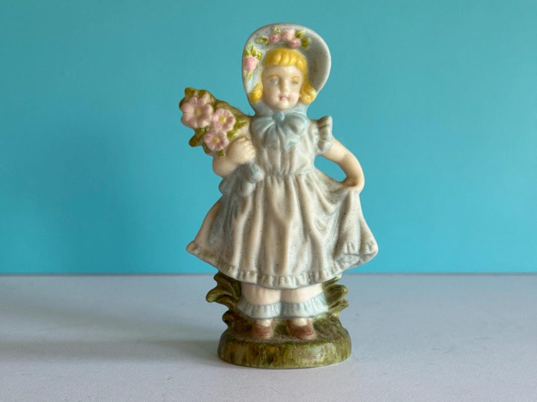 Vtg Little Girl Figure With Flowers, 4.25" Tall Unmarked Ceramic Girl ...