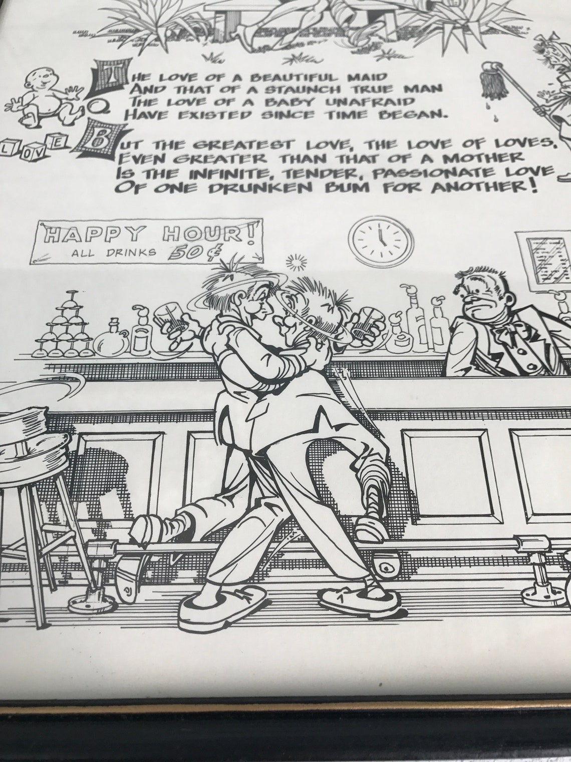 Vtg Bar Print Cartoon Framed Limerick Poem love | Etsy
