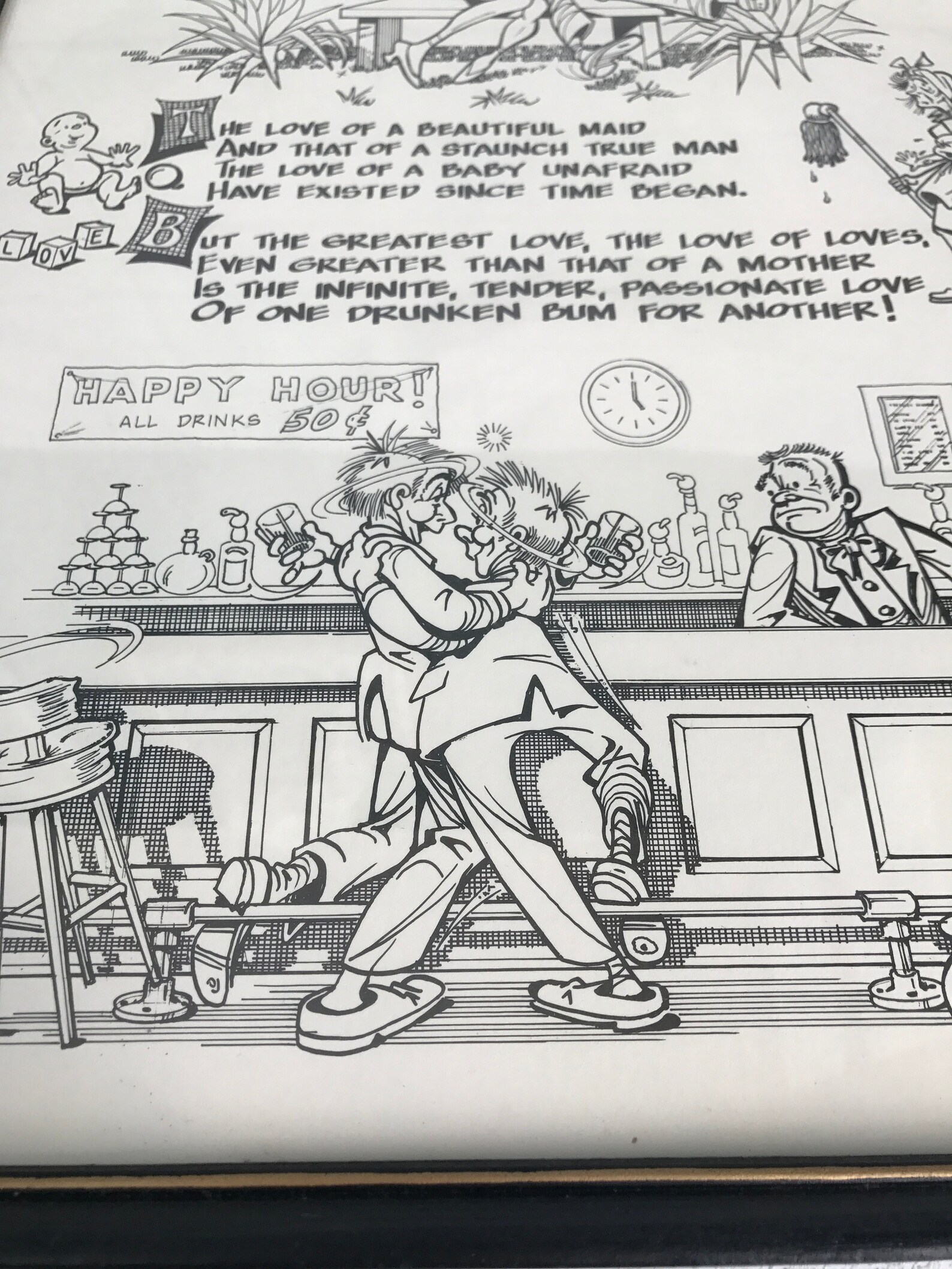 Vtg Bar Print Cartoon Framed Limerick Poem love | Etsy