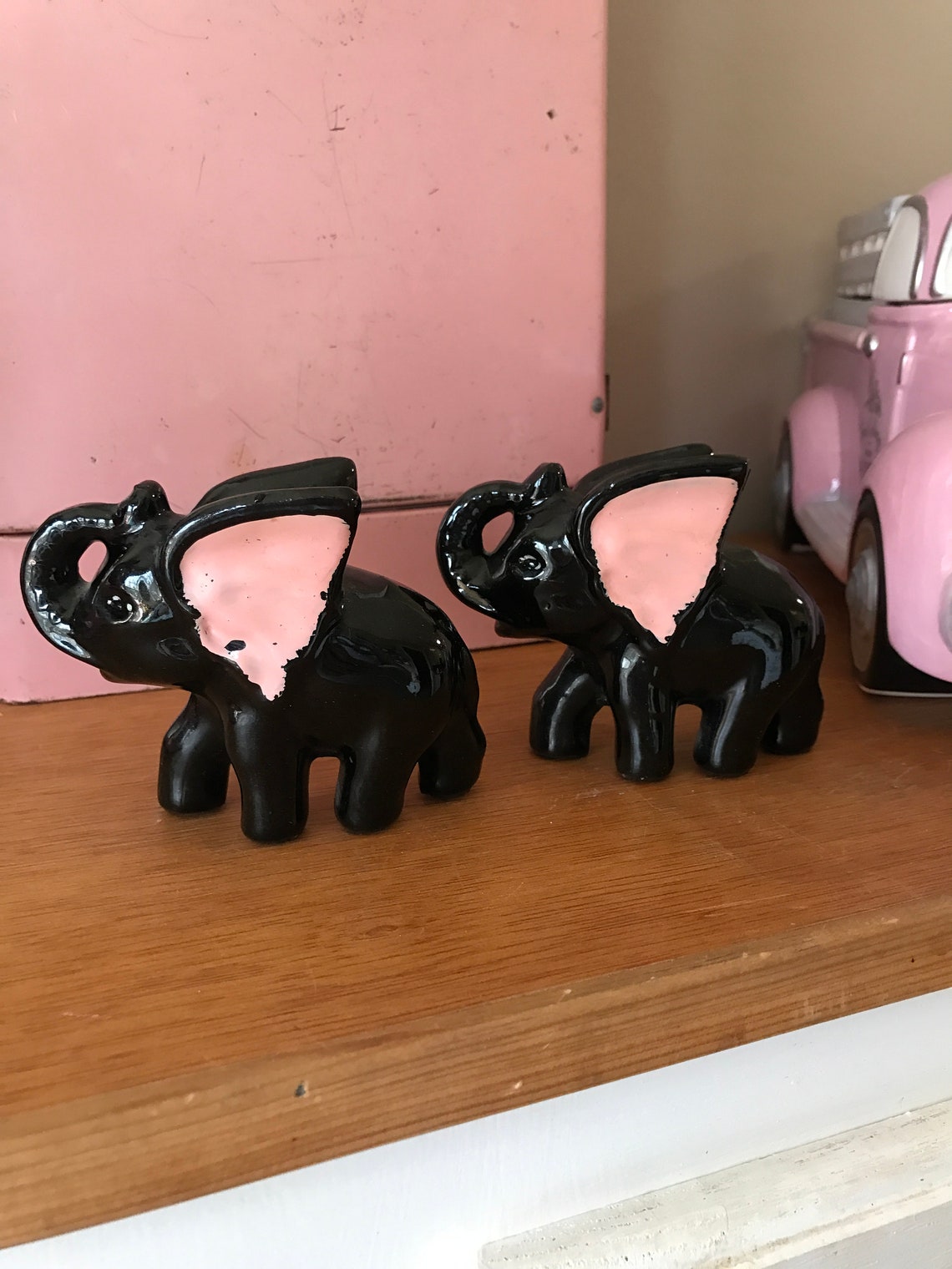 Mid Century Elephant Figurines Redware Pottery Black Laquer | Etsy