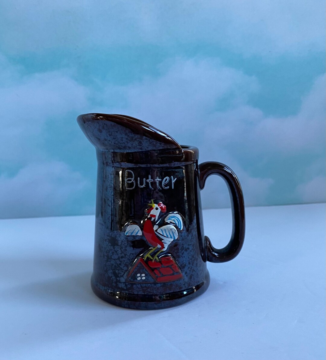Vtg Small Redware Butter Pitcher Rooster Design, Four Inch Tall ...