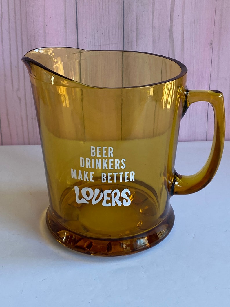 Vtg Novelty Glass Beer Pitcher 70s Amber Glass Beer Pitcher - Etsy