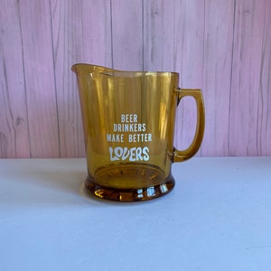 Vtg Novelty Glass Beer Pitcher, 70s Amber Glass Beer Pitcher, "beer ...