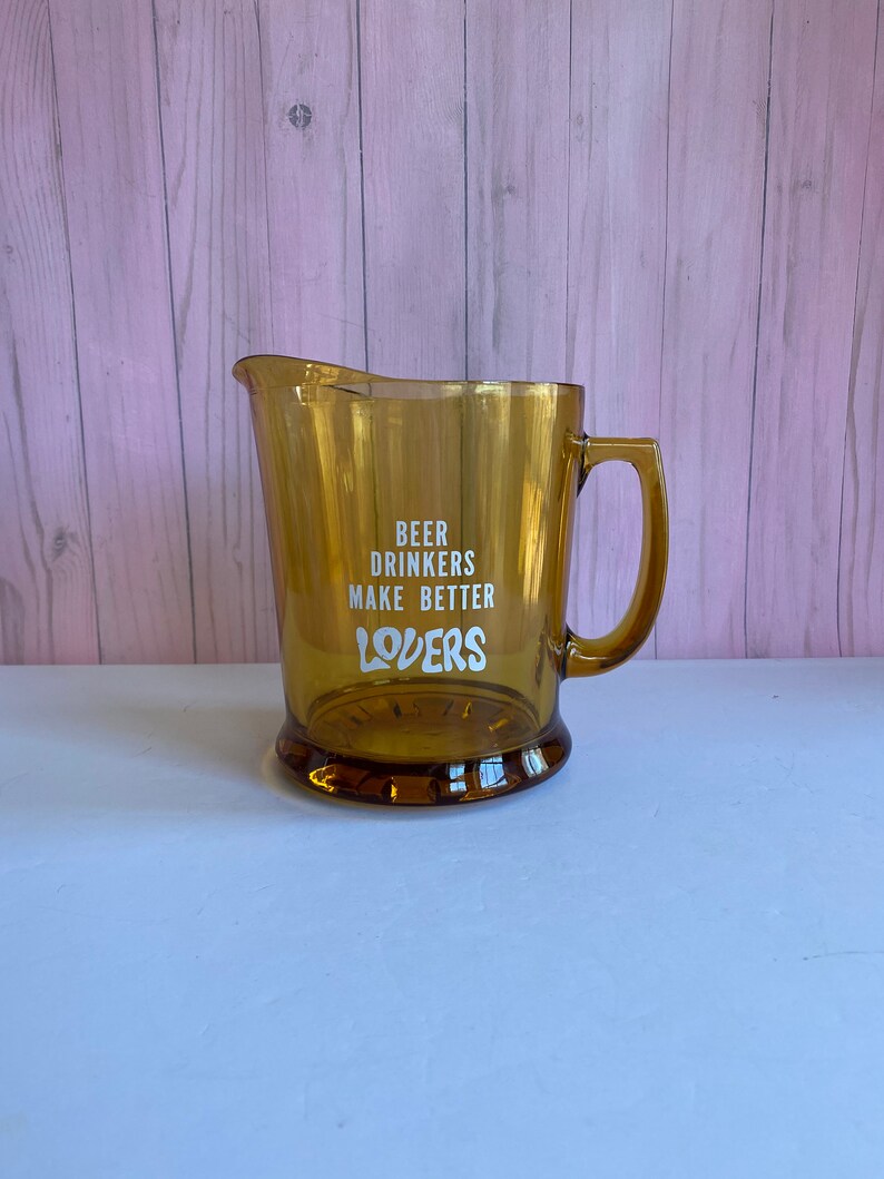 Vtg Novelty Glass Beer Pitcher 70s Amber Glass Beer Pitcher - Etsy