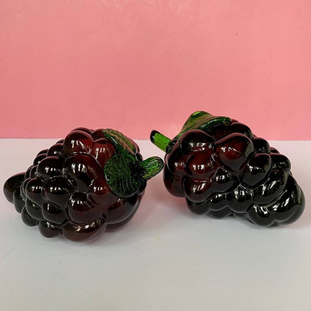 Vtg Glass Art Grape Bunch, Set of Two Blown Glass Grape Bunches, Purple ...