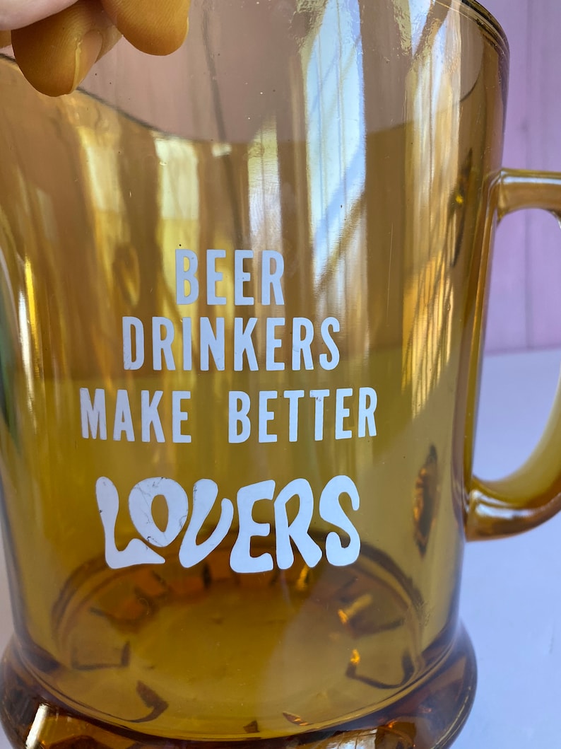 Vtg Novelty Glass Beer Pitcher 70s Amber Glass Beer Pitcher - Etsy