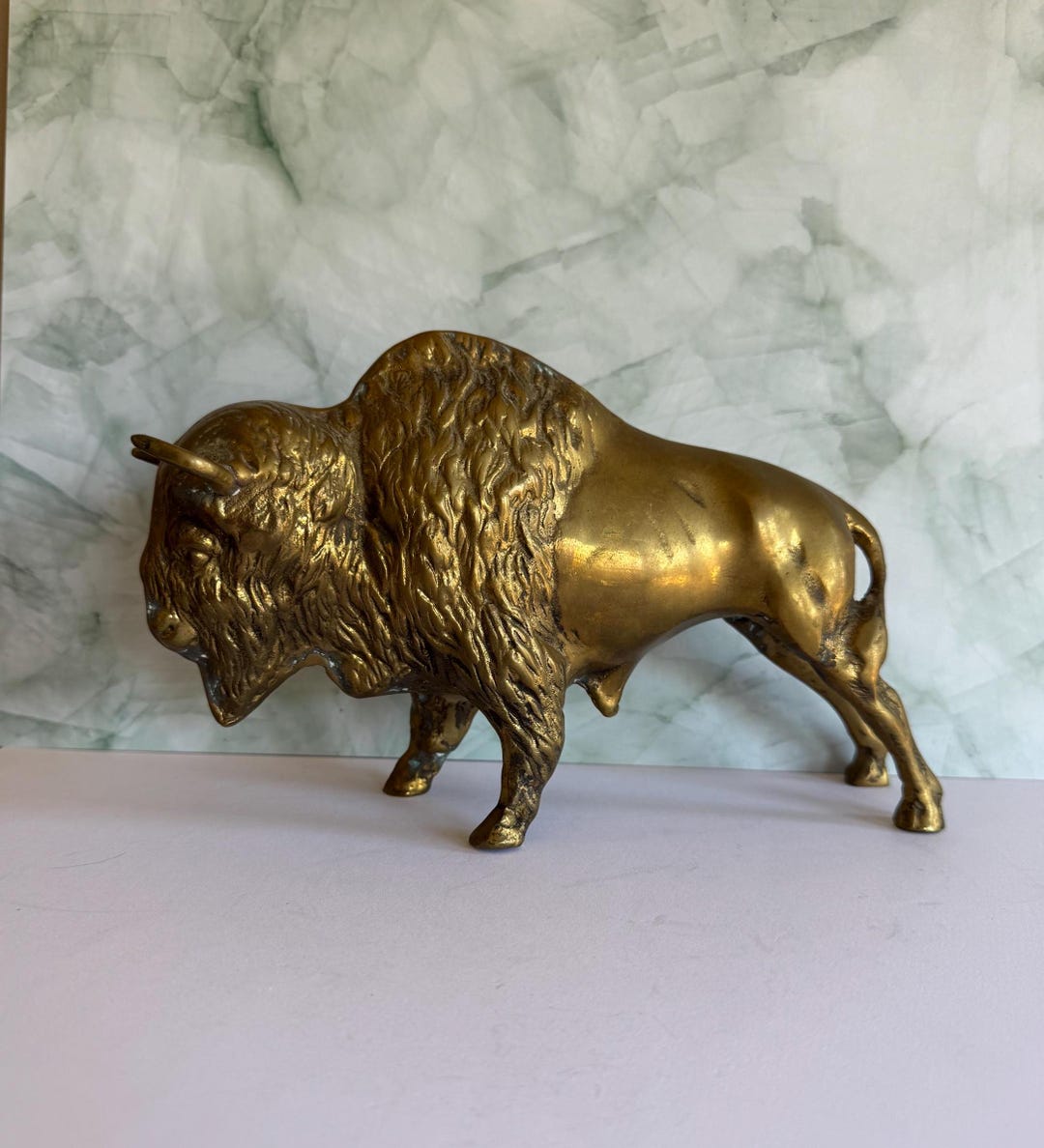 Vtg Brass Buffalo, Brass Bison, Solid Brass Animal Buffalo 5.50" Tall ...