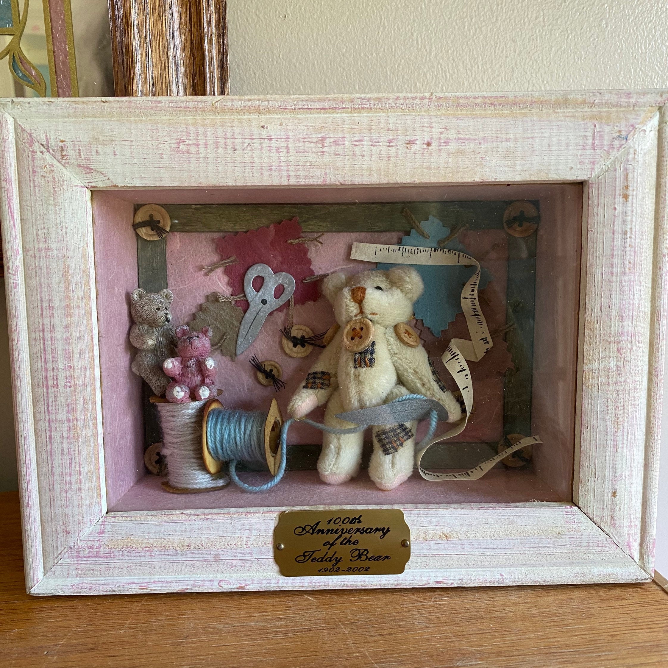 Vintage 100th Anniversary Teddy Bear Shadow Box, Sewing Theme - Etsy