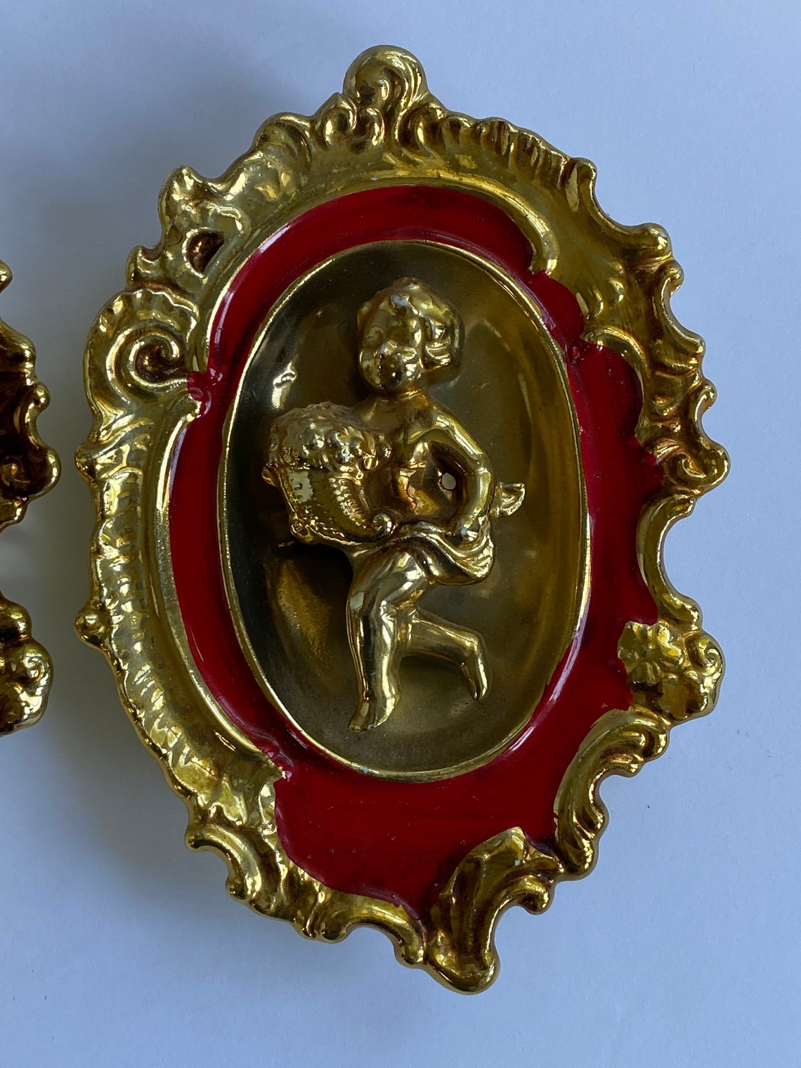 Vtg Capodimonte Cherub Wall Plaques-red and Gold Painted - Etsy