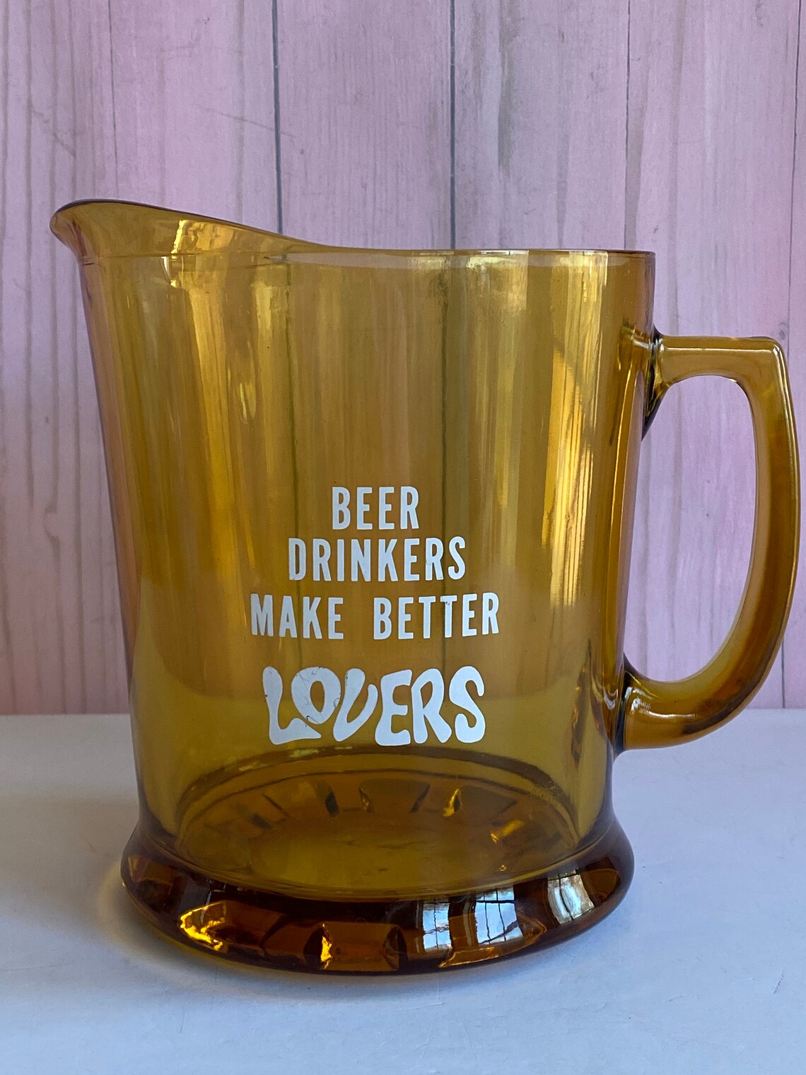 Vtg Novelty Glass Beer Pitcher 70s Amber Glass Beer Pitcher - Etsy