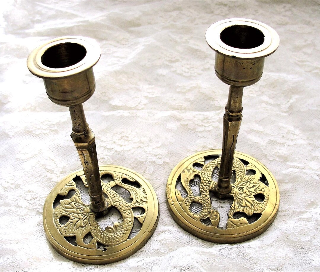 VINTAGE 1920s Brass Candlesticks,candlestick Holders Pair,hogwarts ...