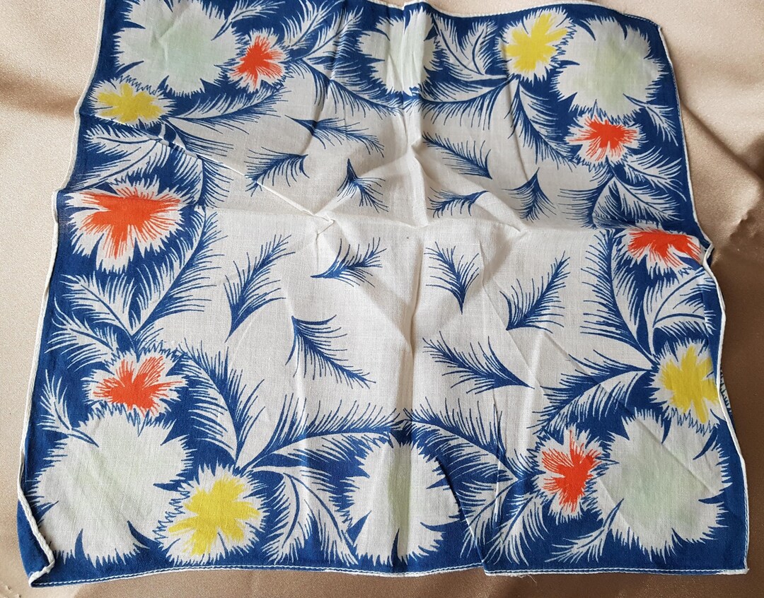 FABULOUS Vintage 1940s Art Deco Hankie,colorful Hanky,handkerchief,bold ...