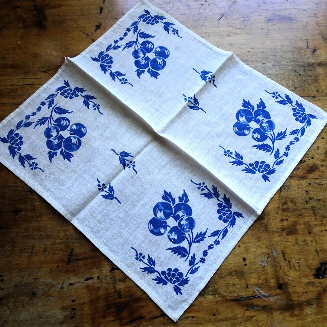 WONDERFUL Vintage Hanky,lovely Cream and Blue Design Hankie, Frame It ...