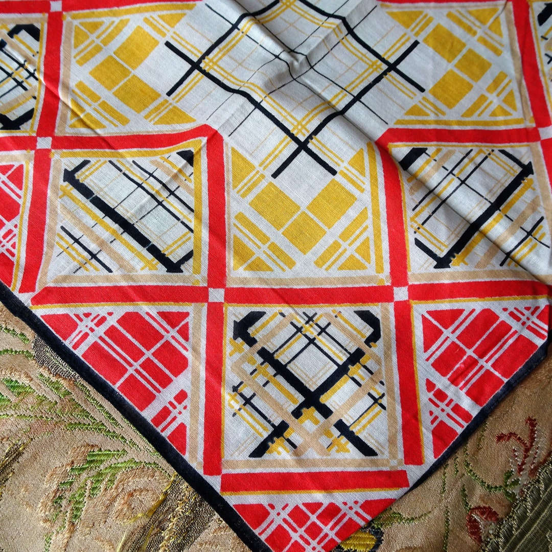 FABULOUS Vintage 1930s Art Deco Hankie,bold Geometric Deco Hanky,red ...