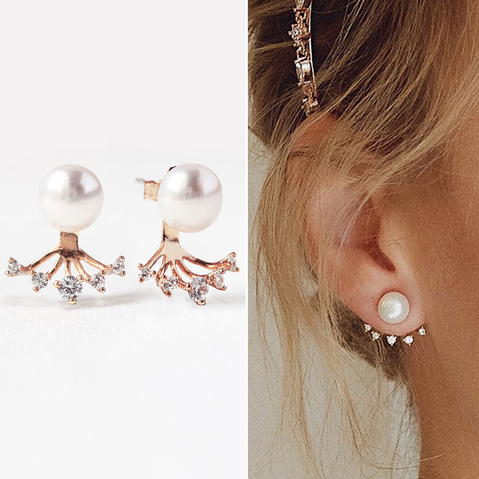 Pearl Earrings Ear Jacket Crystal Earrings Boho Earrings - Etsy