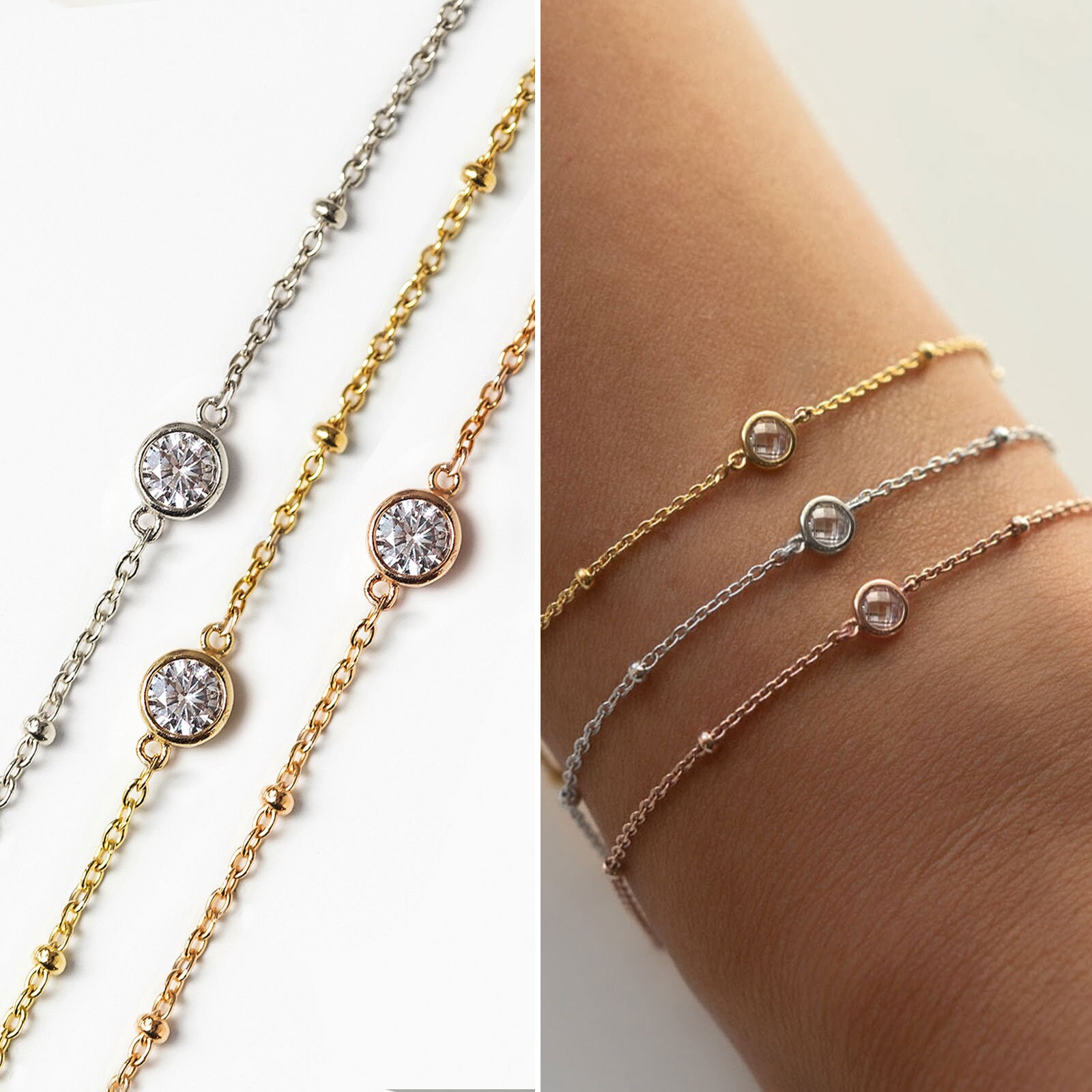 Silver Bracelet Crystal Bracelet Dainty Bracelet Minimalist | Etsy