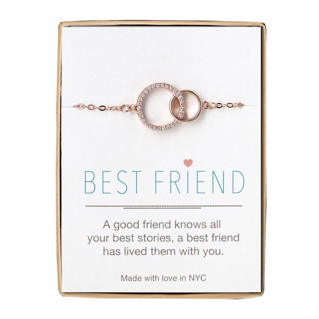 Friendship Gift – Rose Gold Interlocking Circle Bracelet, Dainty CZ ...
