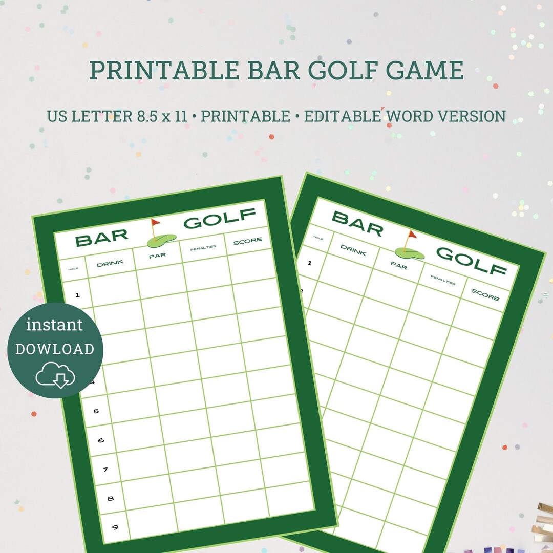 Bar Golf Game, Golf Partee Game, Printable Bar Golf, Editable Bar Golf ...