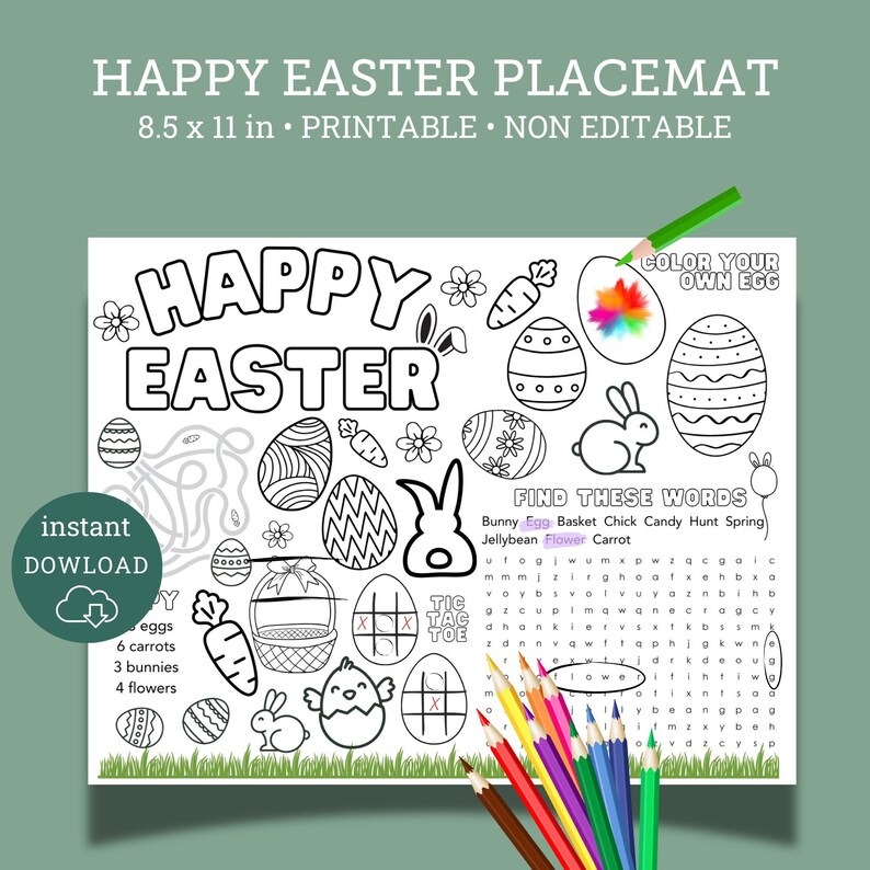 Easter Kids Activity Placemat, Coloring Sheet (PDF) - Etsy