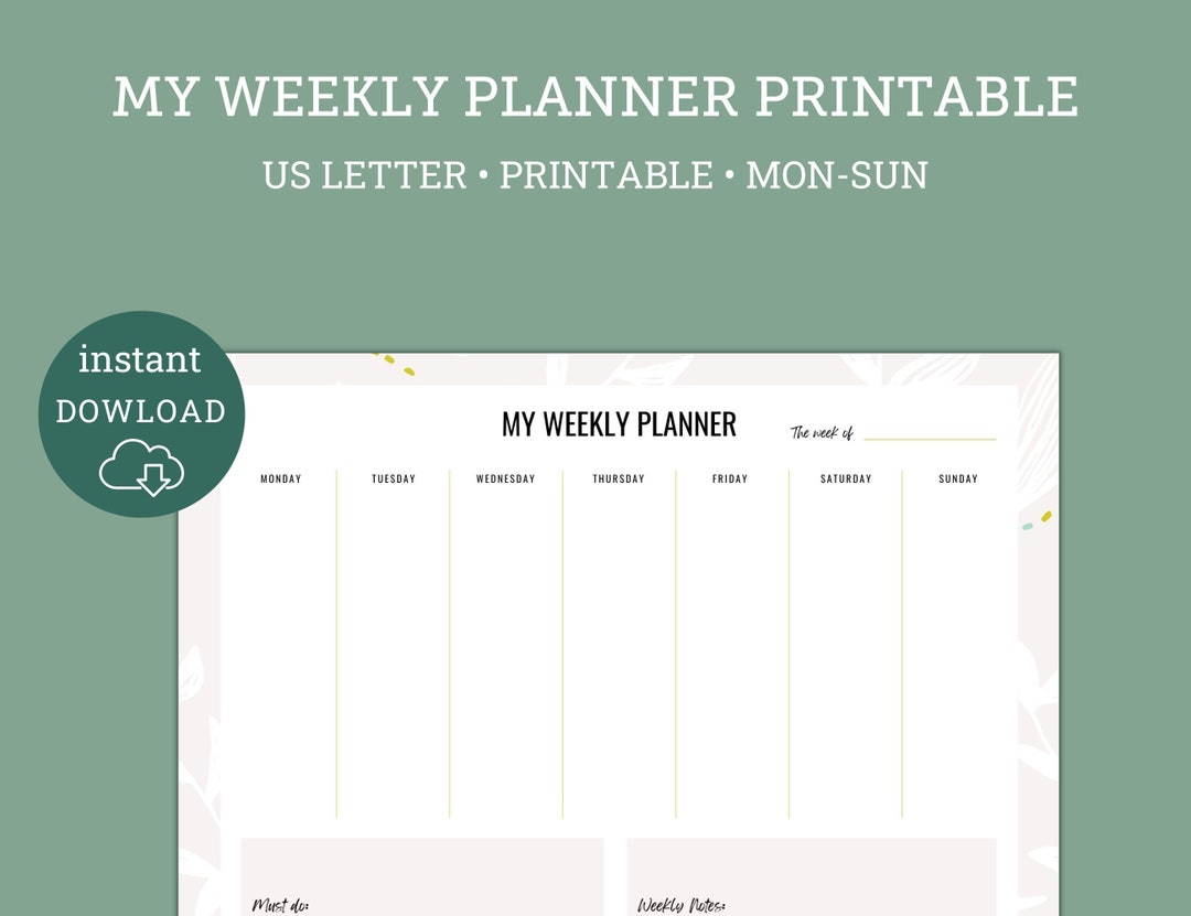 My Weekly Planner, Weekly Planner Printable, Weekly Note Taker, Daily ...