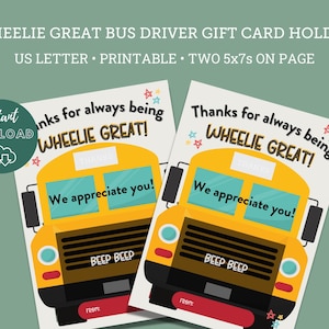 Wheelie Great Bus Driver Appreciation Gift Card Holder, Instant ...