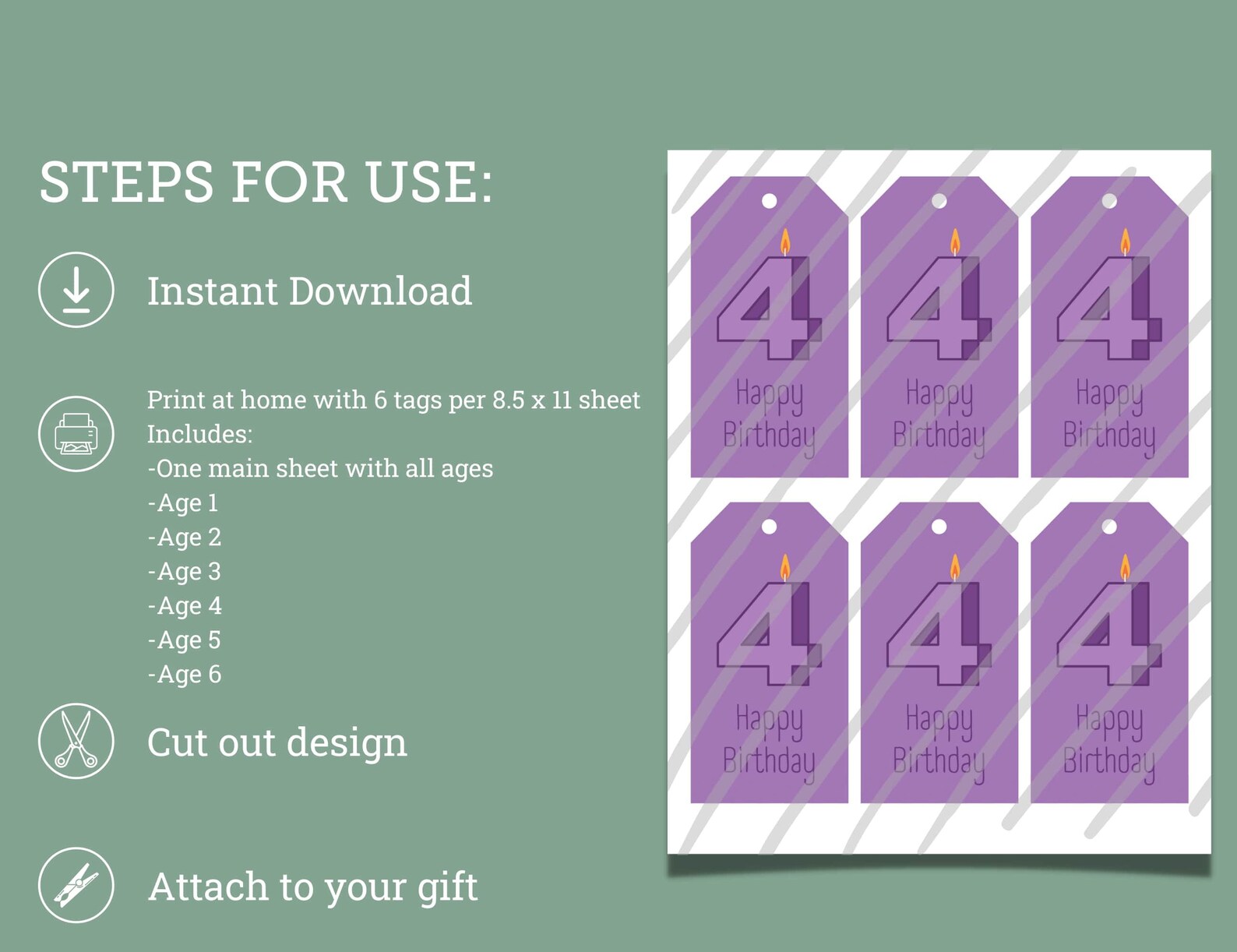 Colorful Birthday Gift Tags by Age Kids Birthday Party - Etsy