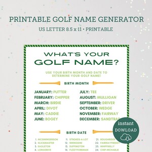 Golf Name Generator, Golf Partee Game, Printable Golf Name Generator ...