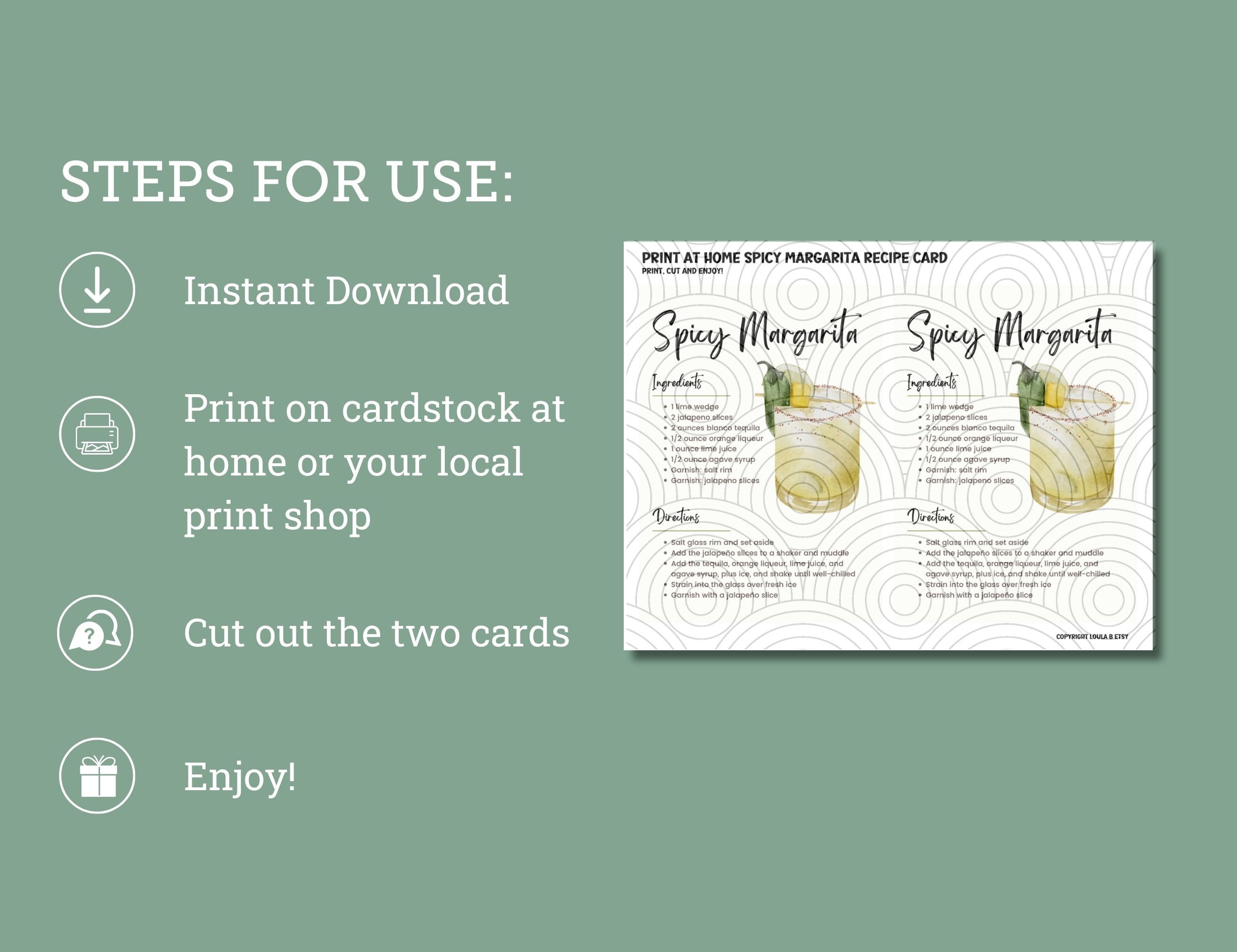 Spicy Margarita Recipe Card, Printable Cocktail Gift (digital Download ...
