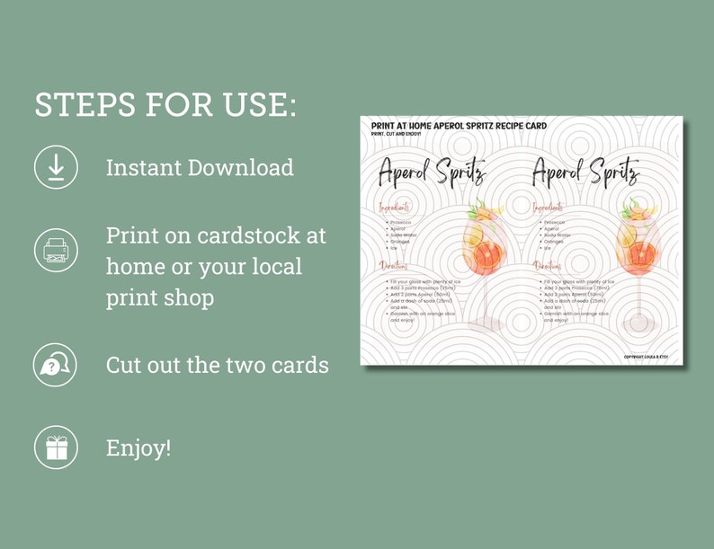 Aperol Spritz Printable Recipe Card (digital Download) - Etsy
