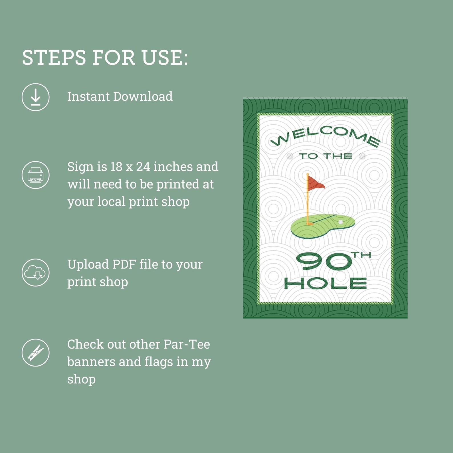 90th Birthday Golf Party Sign, 'welcome to the 90th Hole' Decor ...