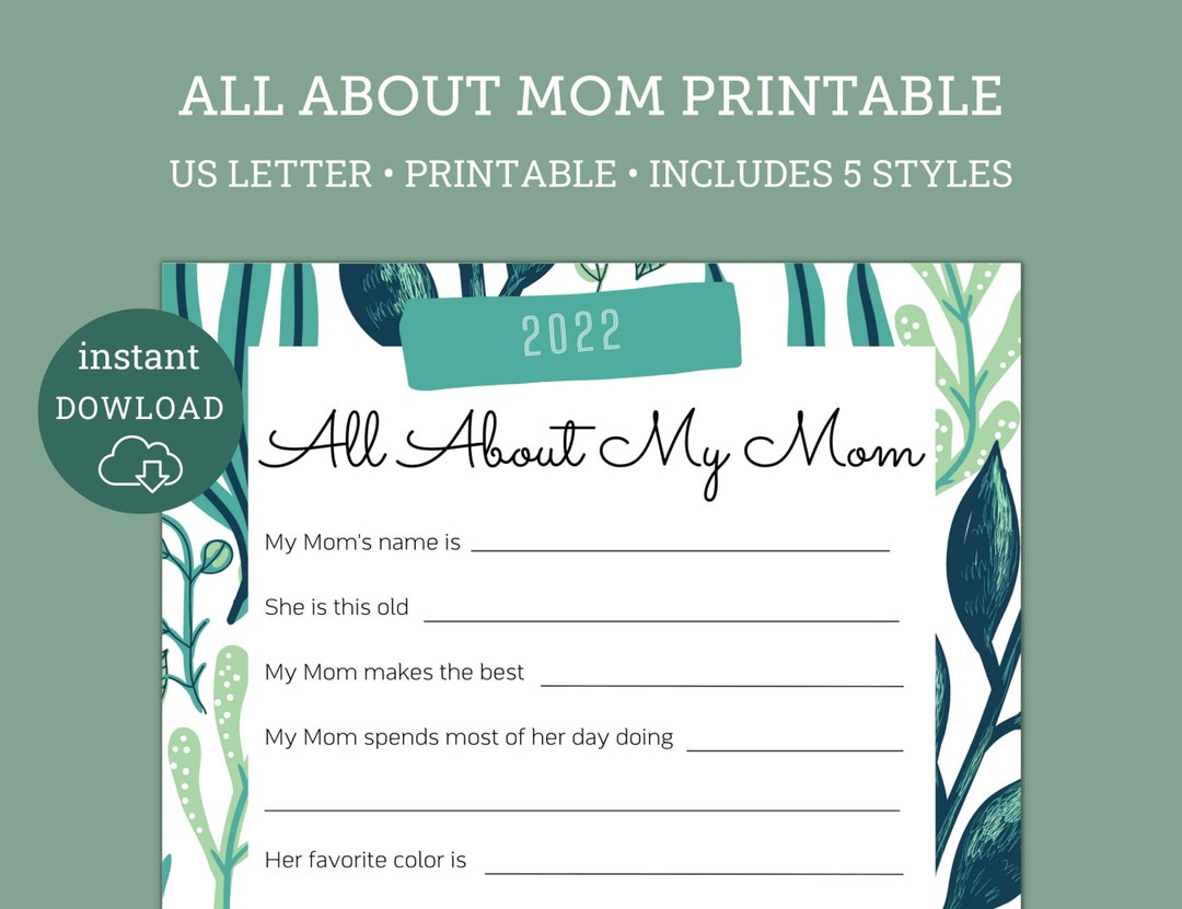 All About Mom Printable | All About My Mom Interview | Mother's Day ...