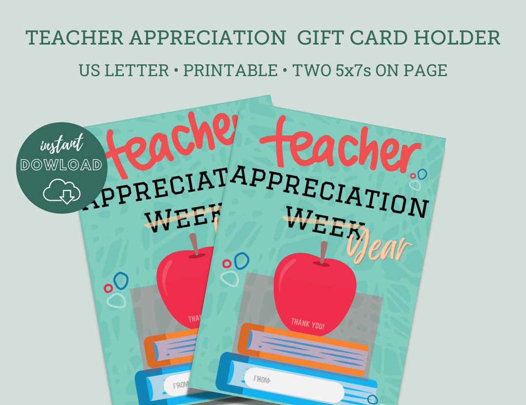 Teacher Appreciation Gift Card Holder | Printable Apple Design (digital ...
