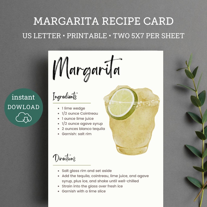Margarita Printable Recipe Card, - Etsy