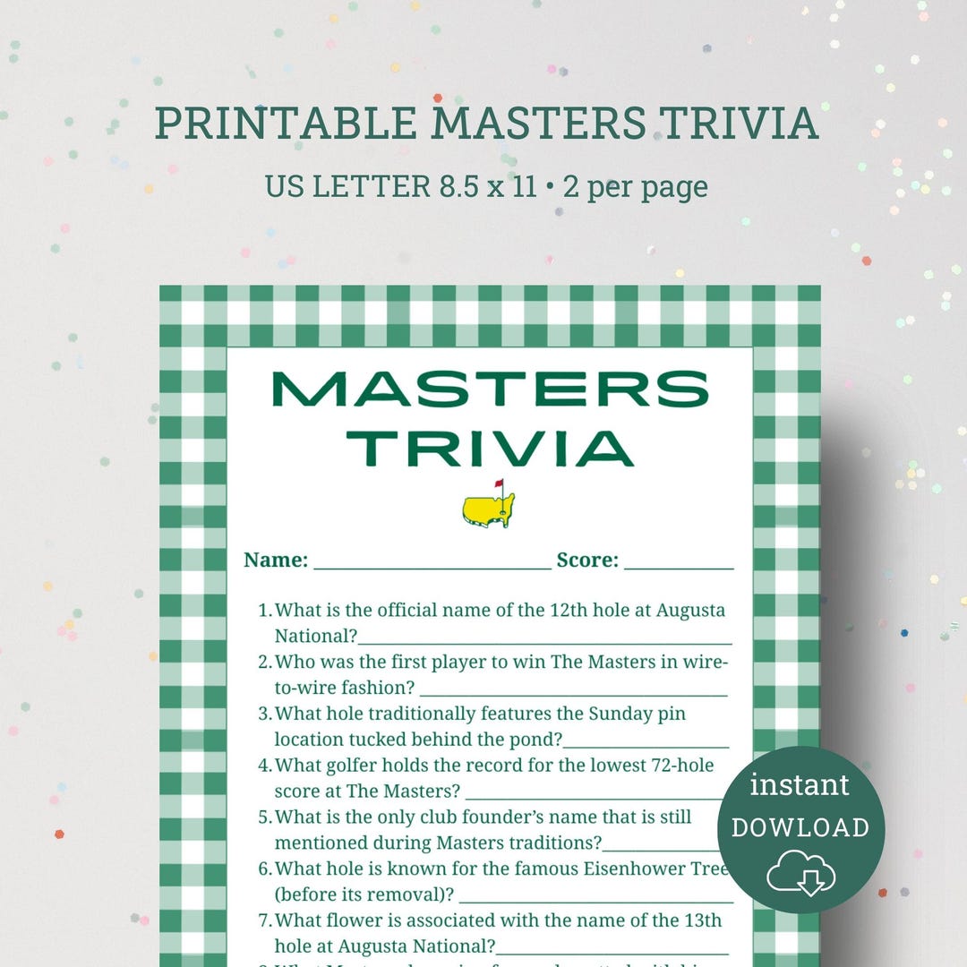 Masters Golf Trivia Game, Printable Party Activity (PDF Download) - Etsy
