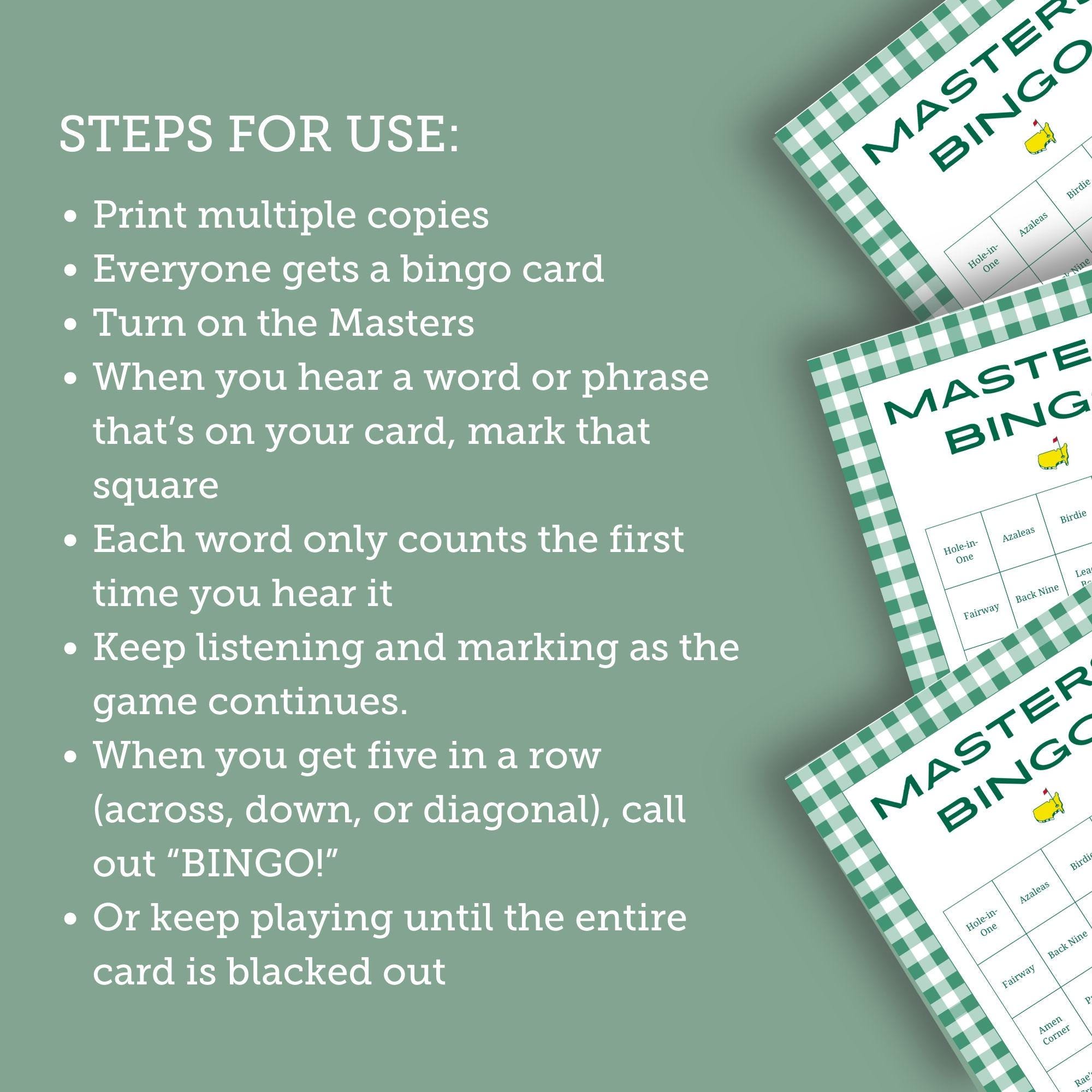 Masters Golf Bingo Game, Printable Party Activity (PDF Download) - Etsy