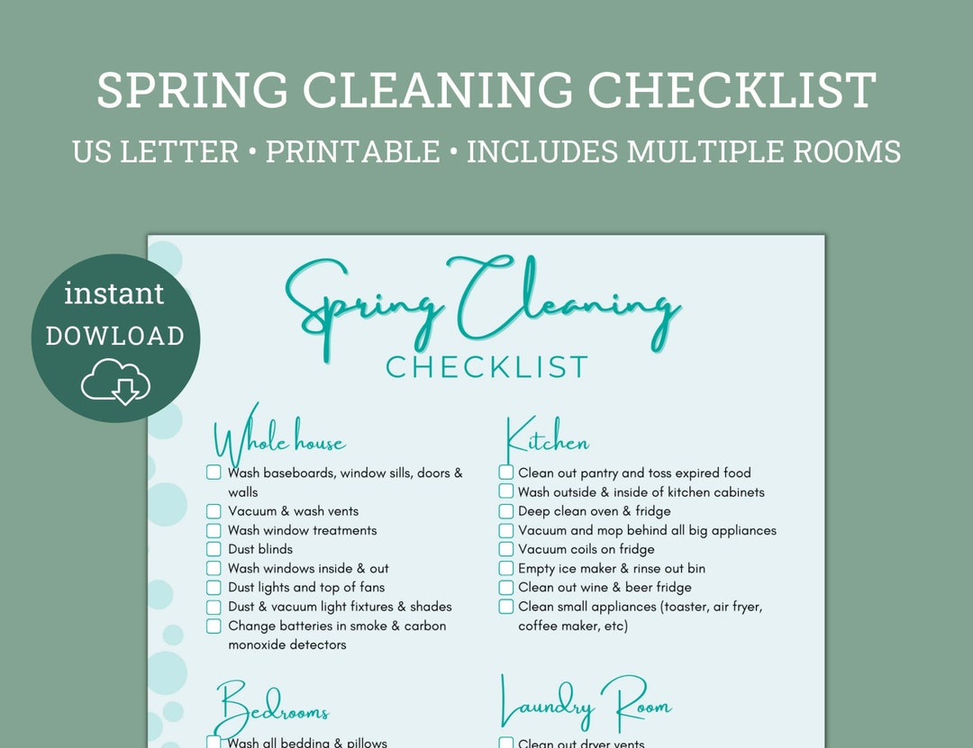 Spring Cleaning Checklist | Instant Download | Spring Cleaning Download ...