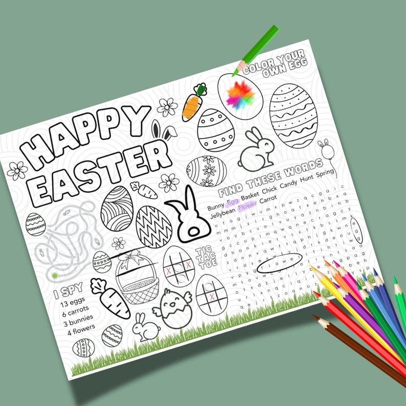 Easter Kids Activity Placemat, Coloring Sheet (PDF) - Etsy